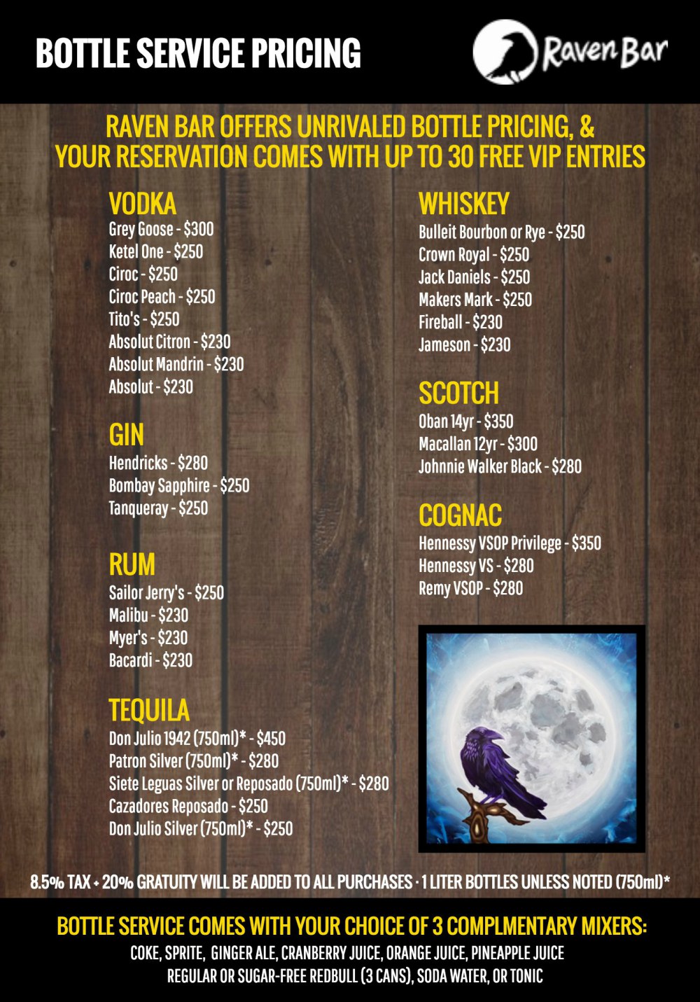 Bottle Menu - Raven Bar Raven Bar